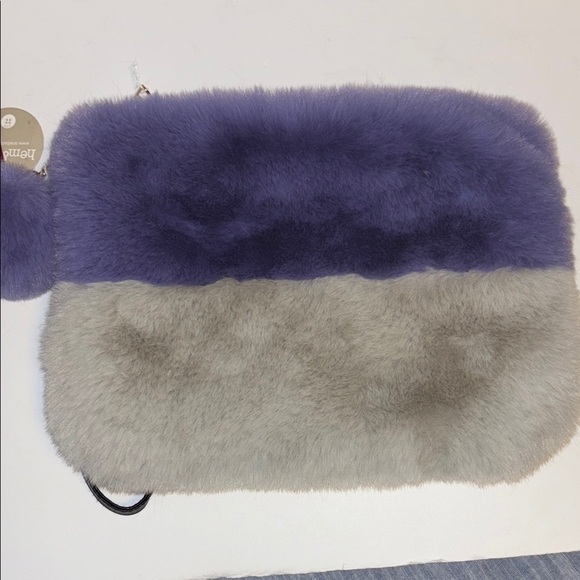 Hem & Edge | Bags | Nwts Faux Fur Wristlet In Purple And Gray With ...